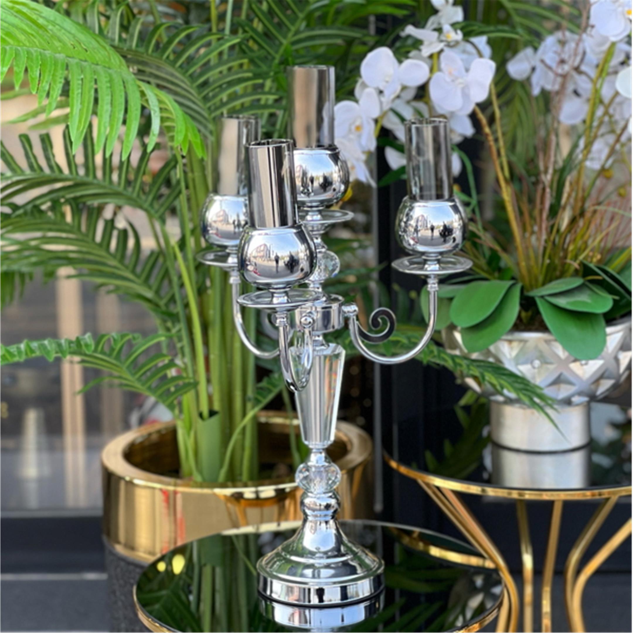 KRİSTAL DÖRT KOLLU ŞAMDAN GÜMÜŞ HANN - YK426