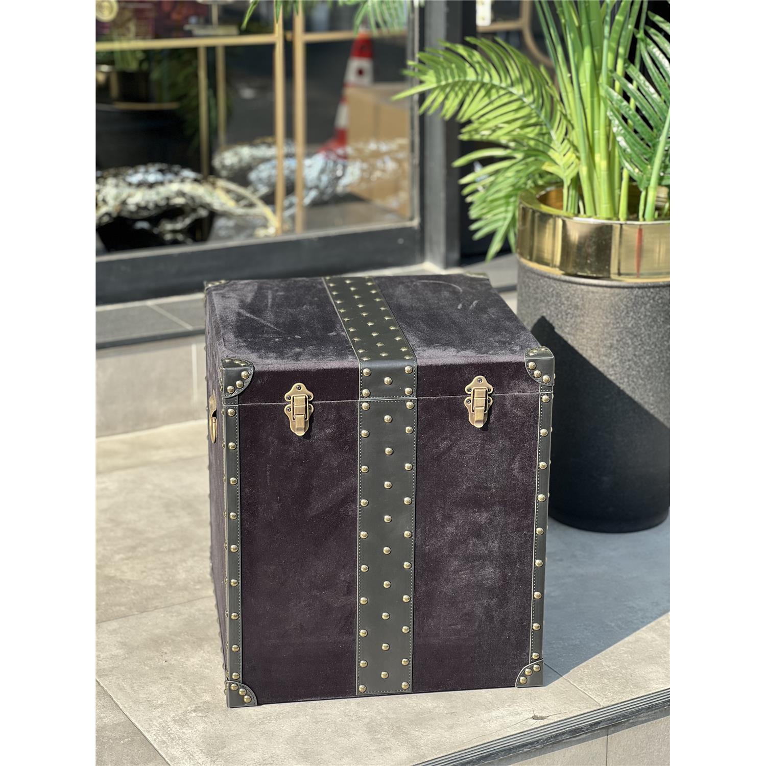 KÜP SANDIK 45X50 SİYAH DERİ BANT DETAYLI HANN - DY056